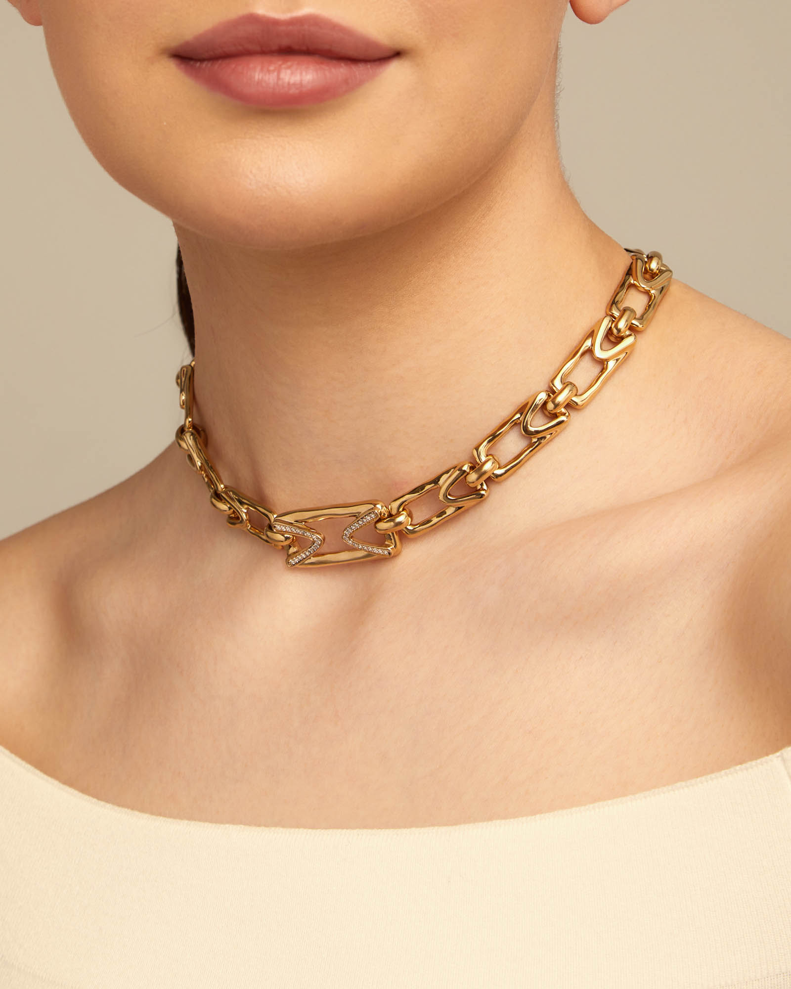 18K gold-plated necklace with rectangular link and topaz | UNOde50 ...
