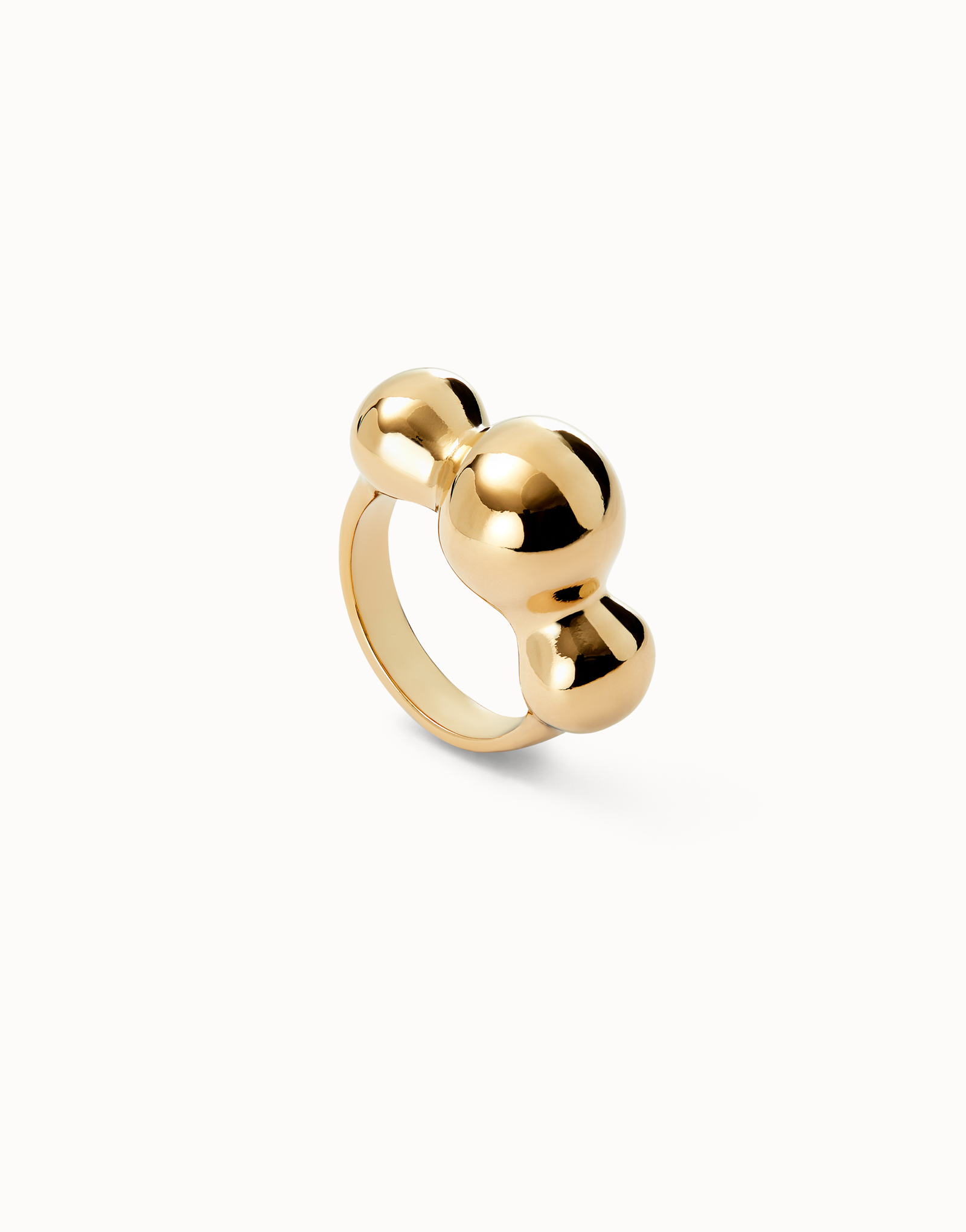 18k gold-plated ring with three central beads | UNOde50 Germany