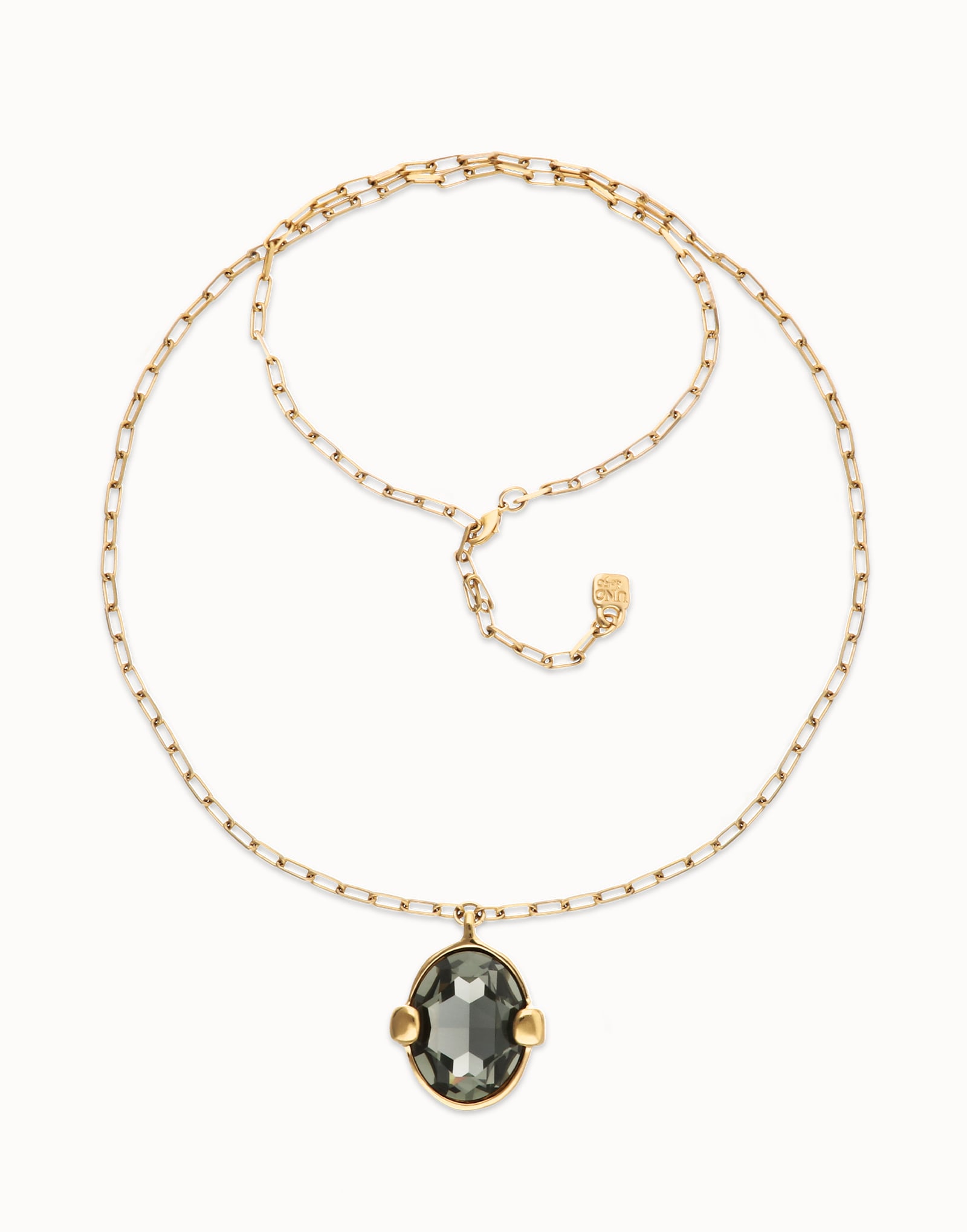 Long necklace with gray oval faceted crystal | UNOde50 Brazil