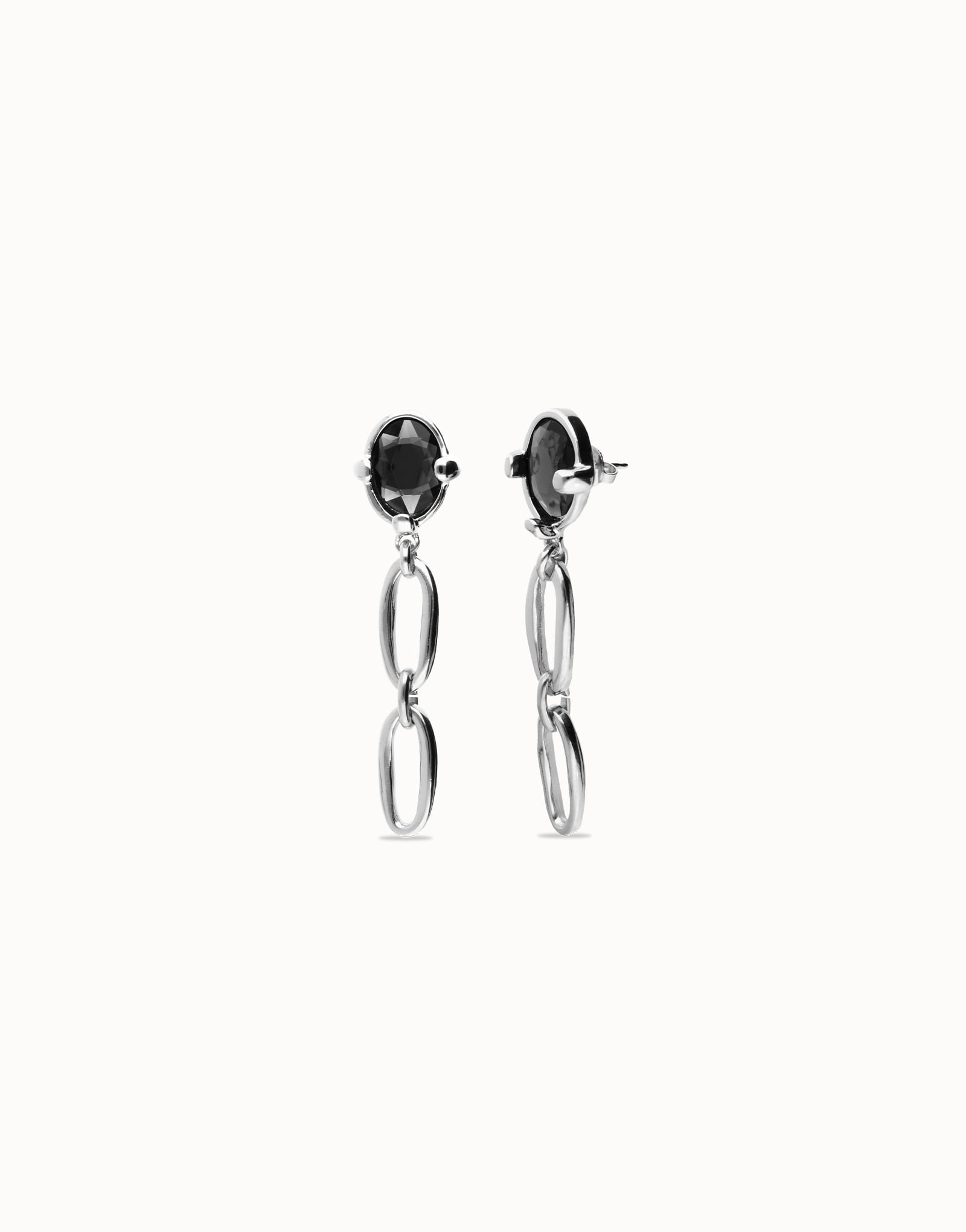 Pendientes largos bañados en plata con cristal facetado negro y ...